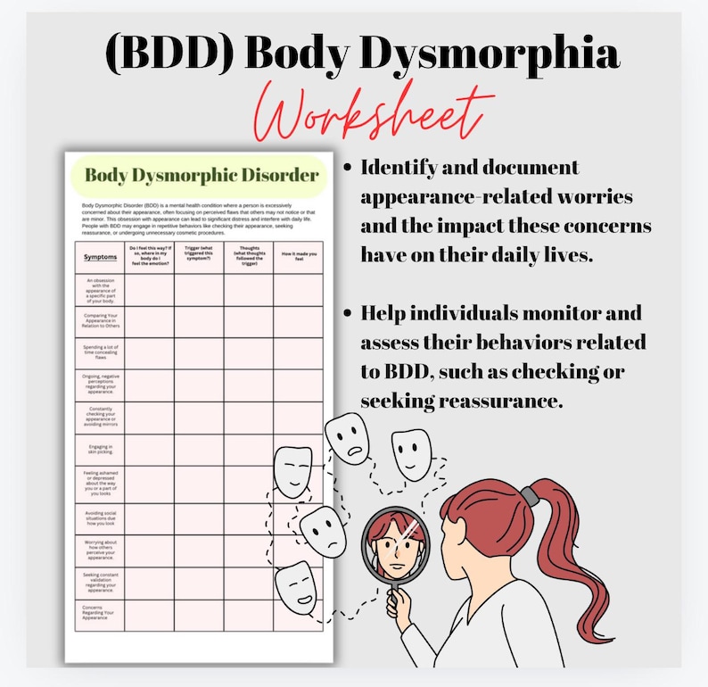 Body Dymorphic Disorder BDD Coping Worksheet Negative Body Image ...