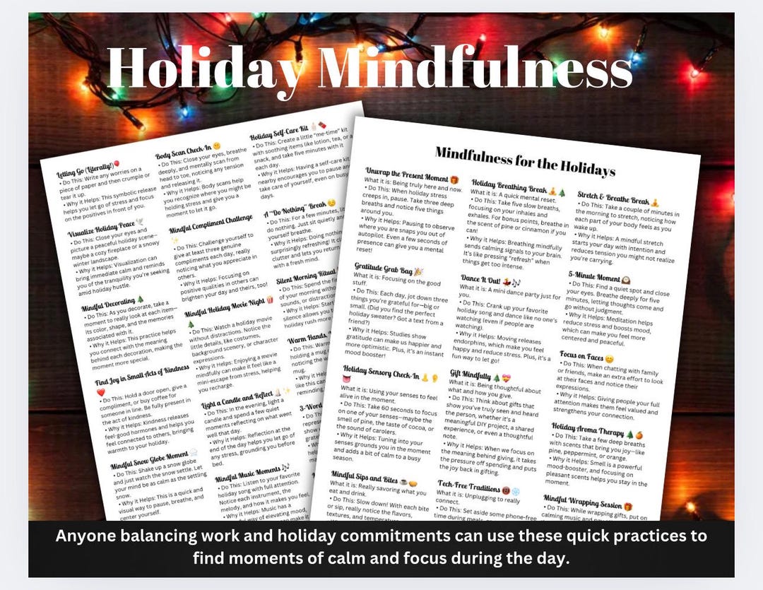 Christmas Mindfulness Cheat Sheet Anxiety and Holiday Stress Therapy ...