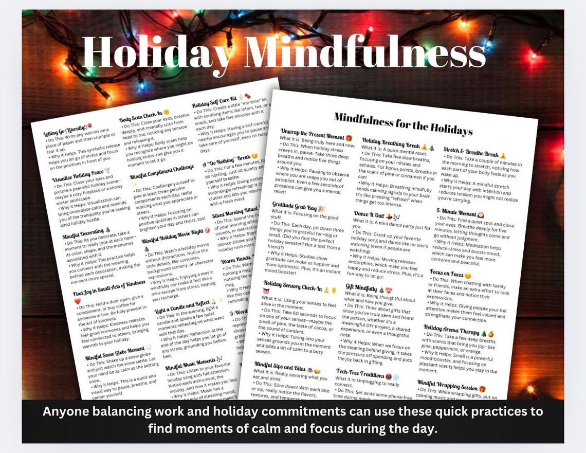 Christmas Mindfulness Cheat Sheet Anxiety and Holiday Stress Therapy ...