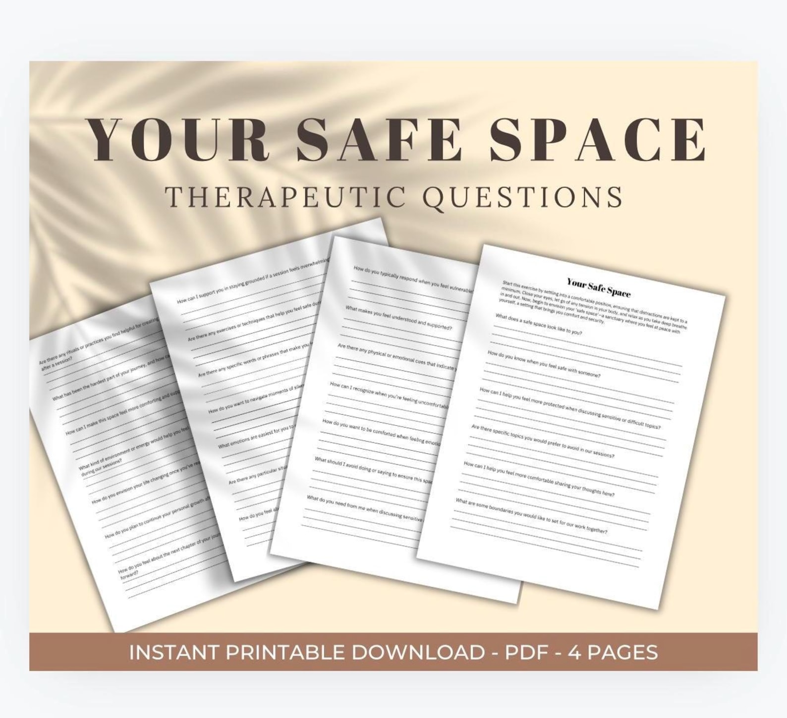 Safe Space Therapy Questions Worksheet (PDF Download) - Etsy