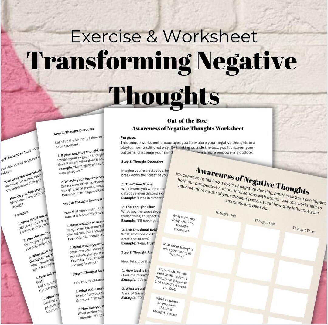 Thought Disruption Exercise Awareness of Negative Thoughts Worksheet ...