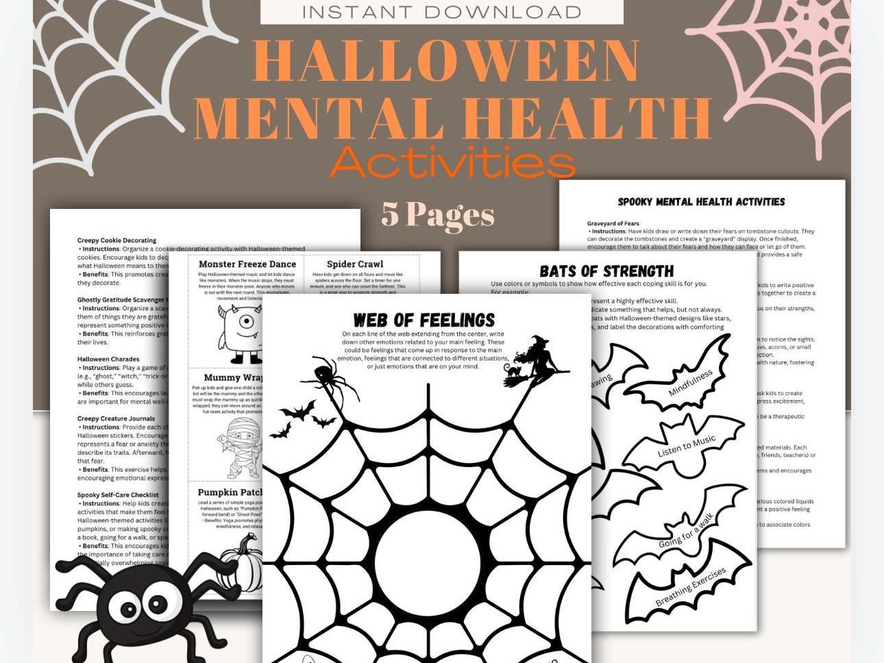 Halloween Mental Health Activity Pack: Kids Feelings Worksheets Fun ...