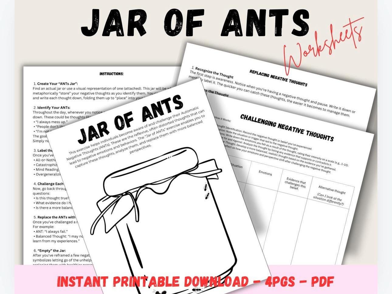 Jar of Ants CBT Worksheet, Child Therapy Tool (PDF) - Etsy