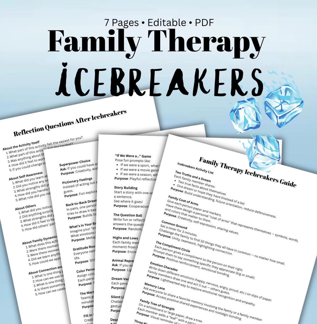 Family Therapy Ice Breakers With Reflection Questions for in Session ...