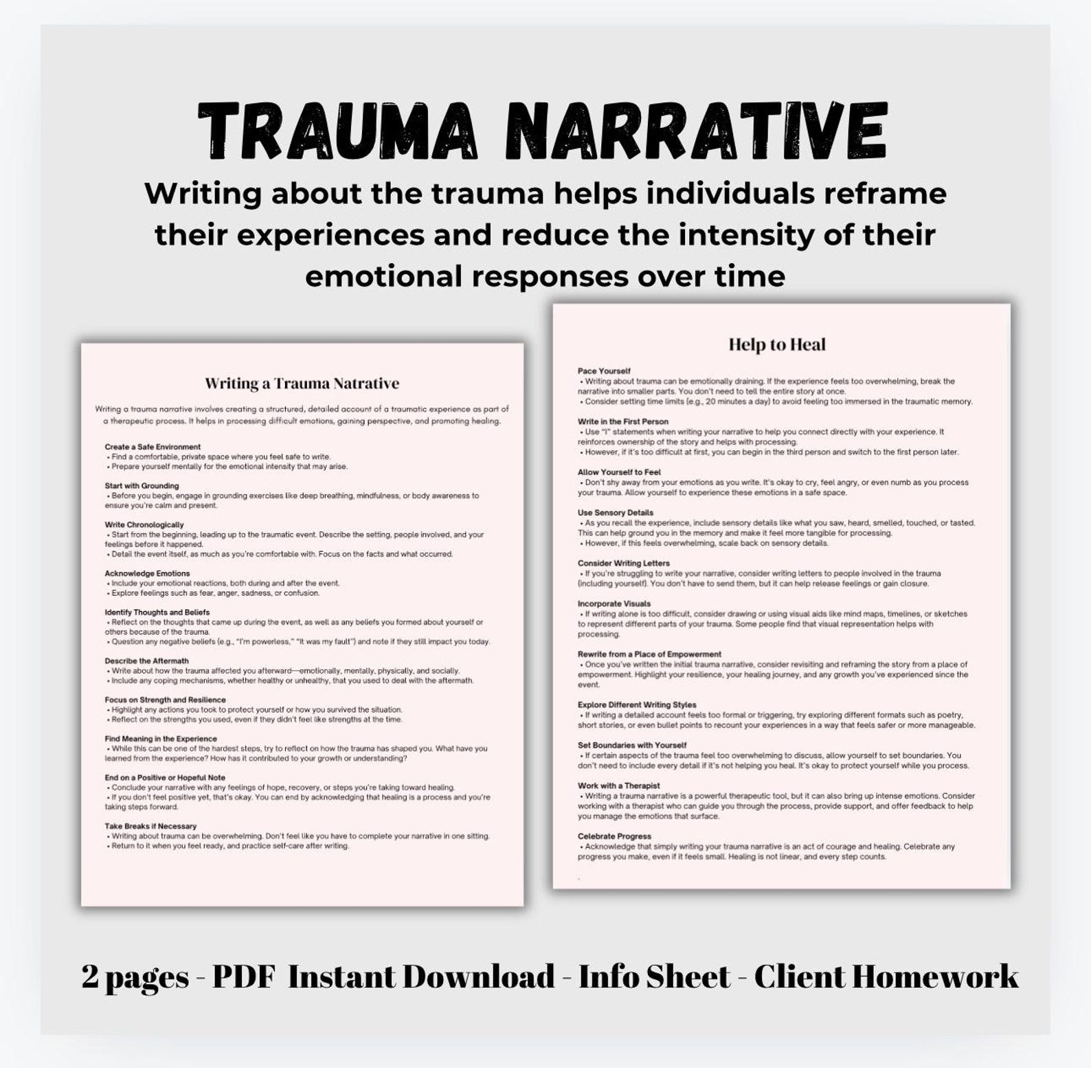 Trauma Narrative Worksheet: Recovery, Resilience & Empowerment (PDF ...