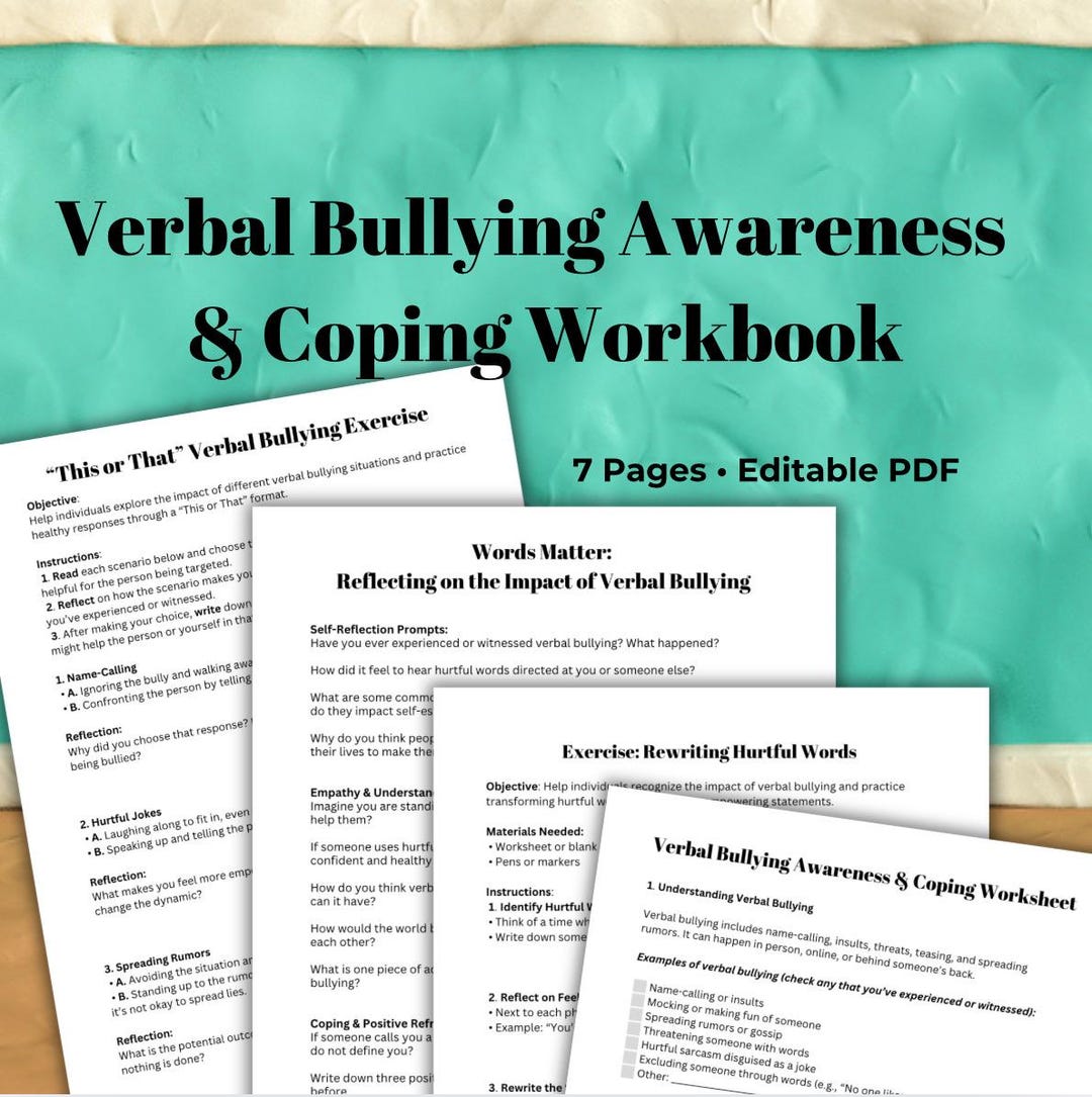 Verbal Bullying Awareness & Coping Workbook Printable Anti-bullying ...