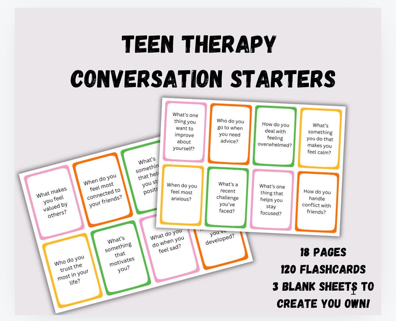 Get Teens to Open up Teen Conversation Starter Flashcards Therapy ...