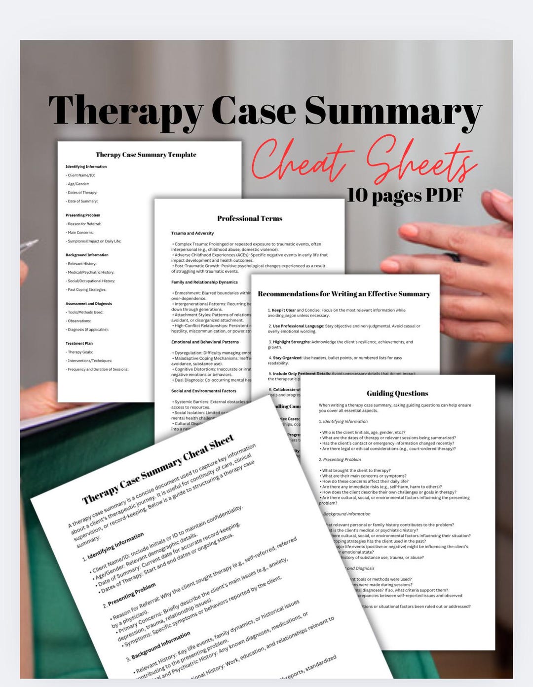 Therapy Case Summary Cheat Sheets Clients Journey Record Keeping ...