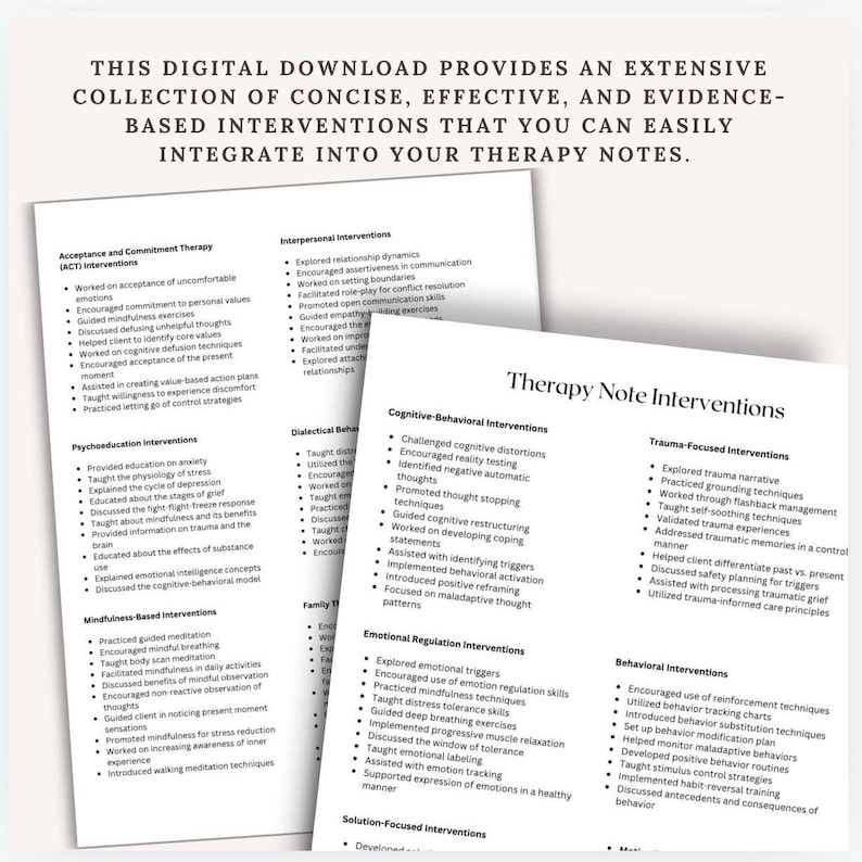 Therapy Interventions Cheat Sheets Clinical Terms Guide List Reference ...