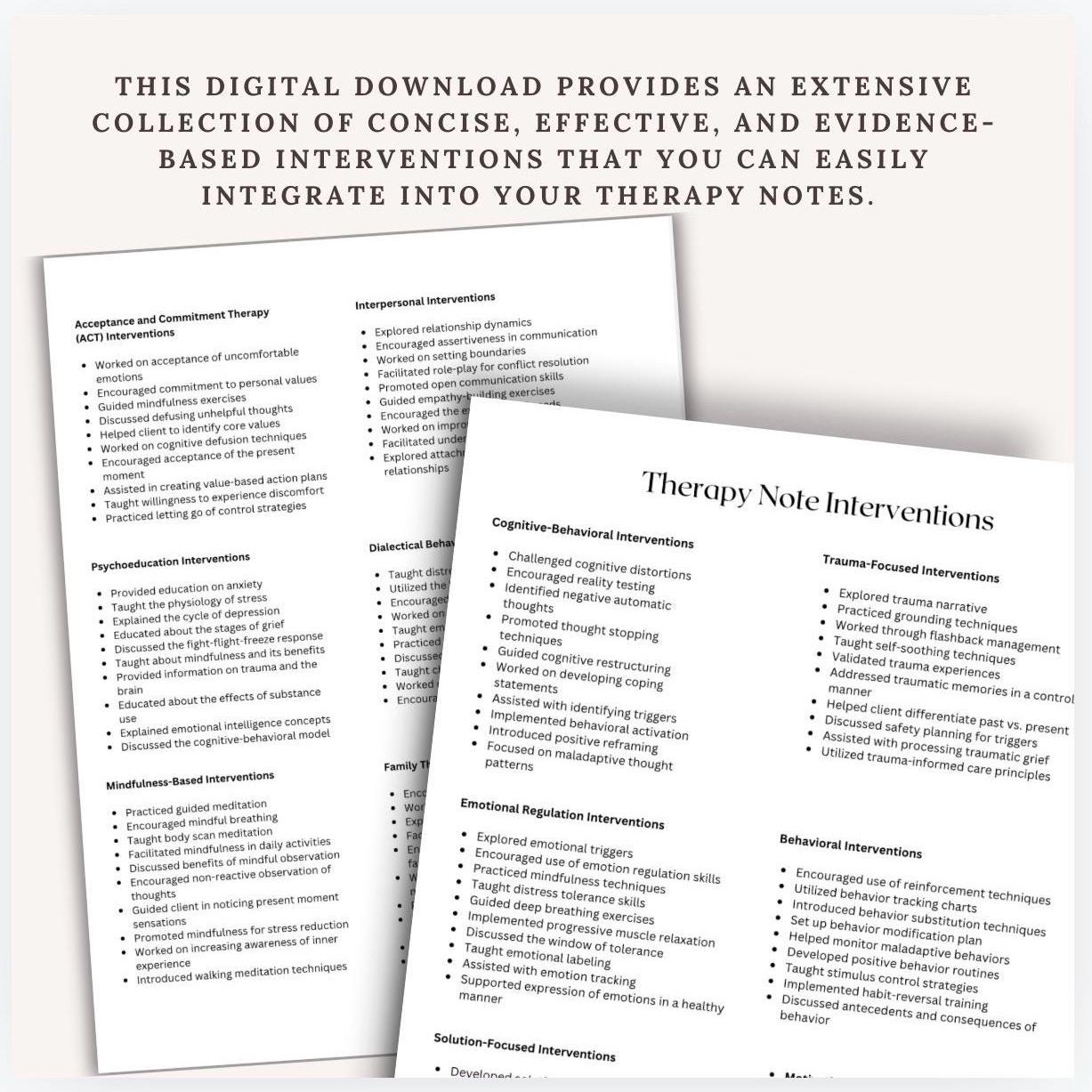 Therapy Interventions Cheat Sheets Clinical Terms Guide List Reference ...