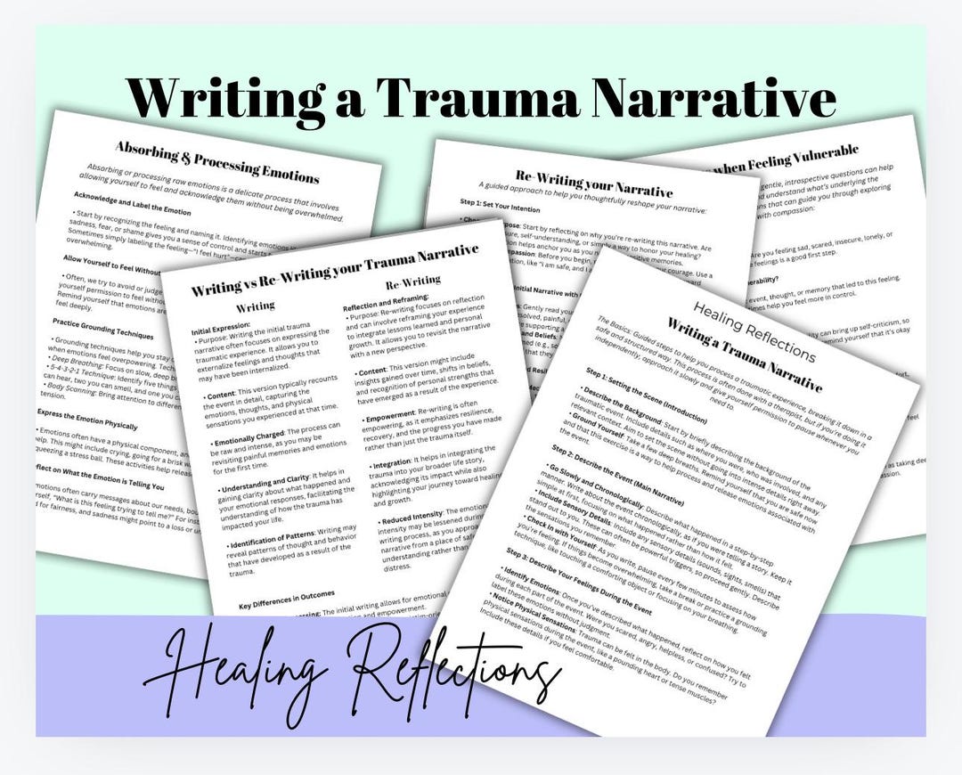 Writing a Trauma Narrative Therapy Guide, Self Reflection Workbook (PDF ...