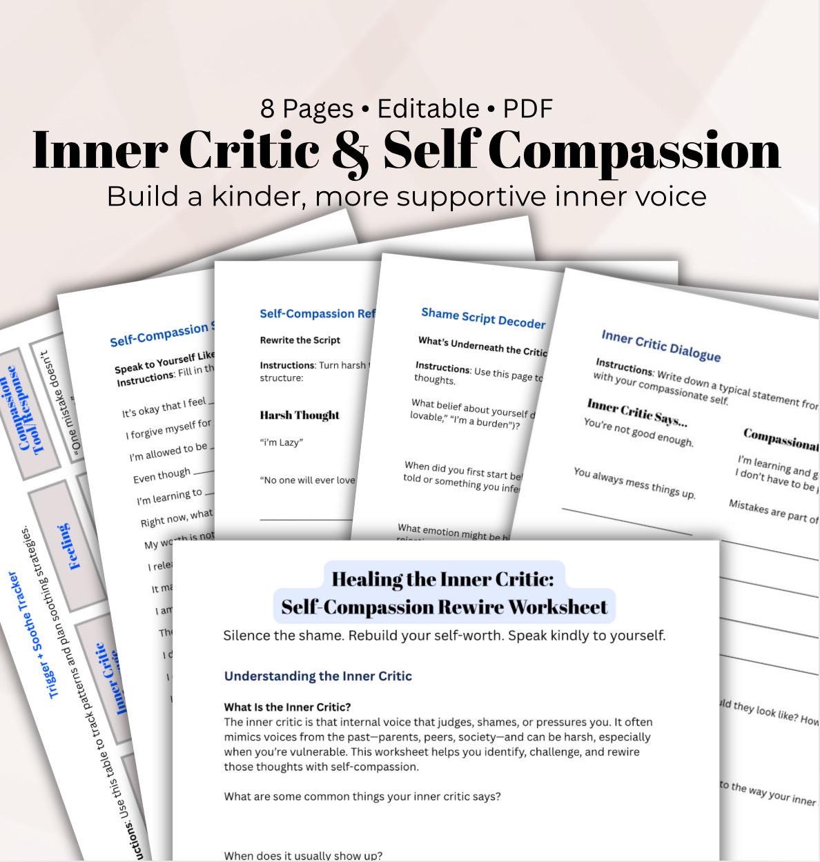 Self-compassion Journal Prompts: Healing Inner Critic Worksheet (PDF ...