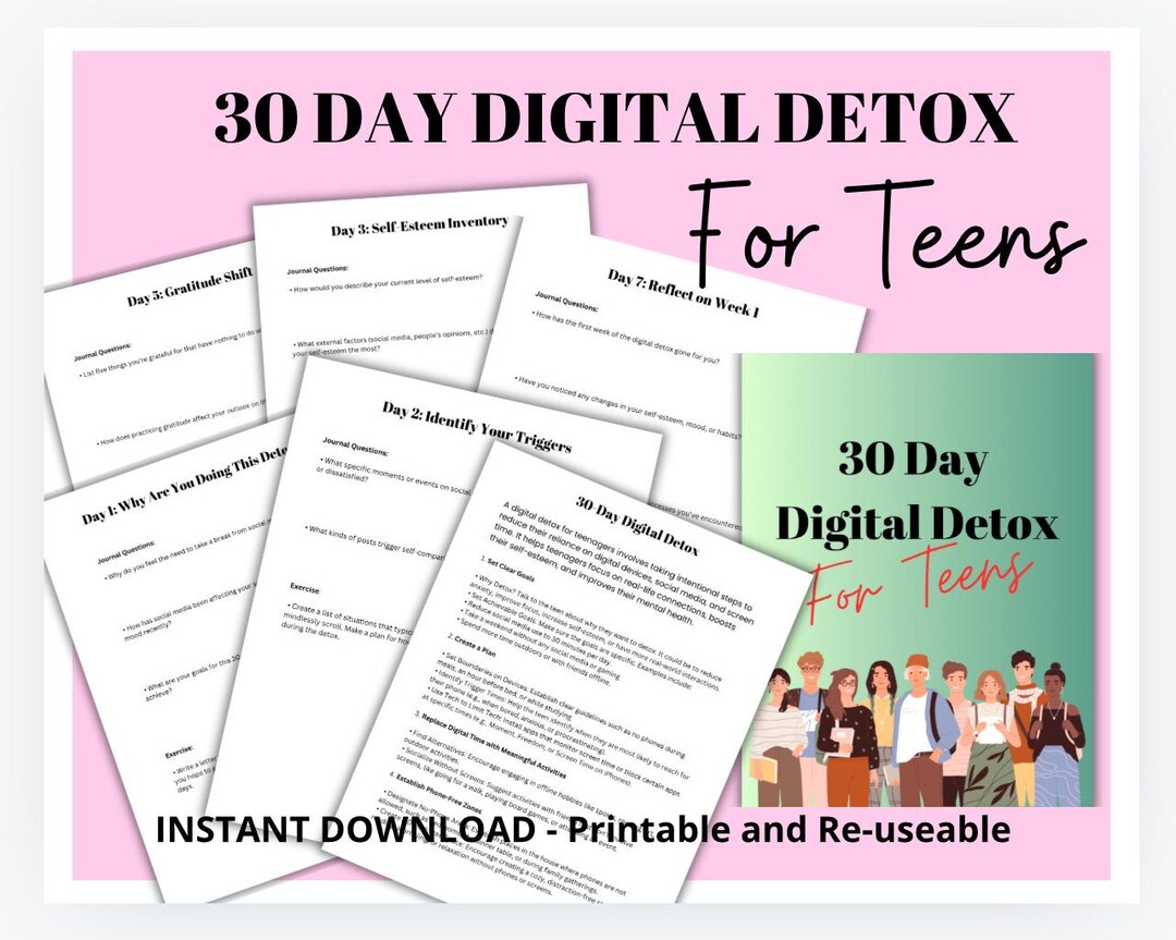 Teen Screen Time Digital Detox Challenge Online Habits CBT Worksheets ...