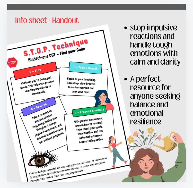DBT Grounding Technique STOP Grounding Exercise Mindfulness Tool Social ...