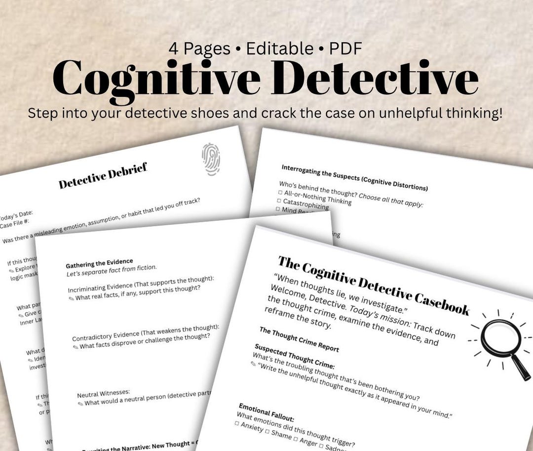 Cognitive Detective CBT Worksheet Identify Negative Thoughts Challenge ...