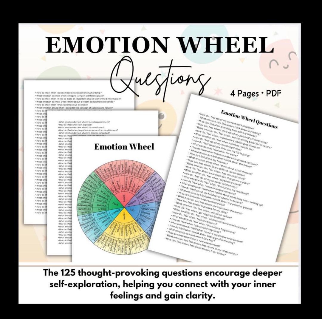 Emotion Wheel Questions Therapy Resource Wheel of Emotions Reflection ...