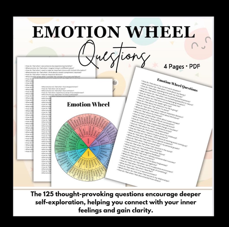 Emotion Wheel Questions Therapy Resource Wheel of Emotions Reflection Prompts Emotion Focused ...