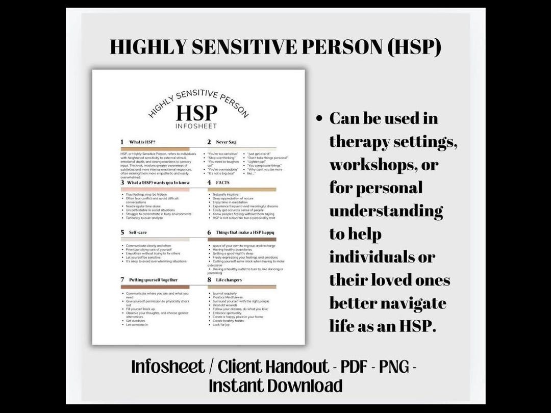 Highly Sensitive Person Infosheet HSP Handout Therapy Resource Therapist Toolkit Personality ...