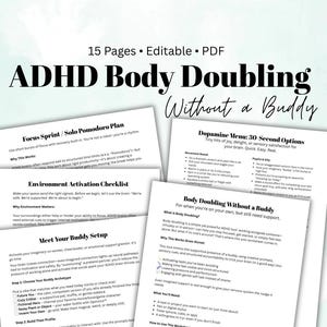 ADHD Focus Worksheet Printable Body Doubling Without a Buddy Executive ...