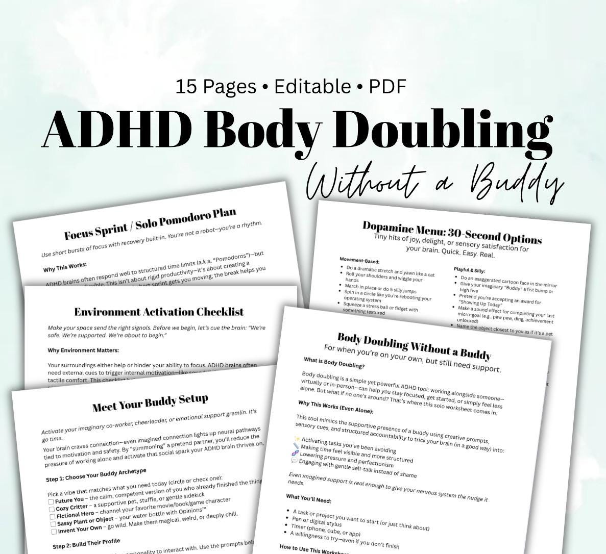 ADHD Focus Worksheet Printable Body Doubling Executive Dysfunction ...