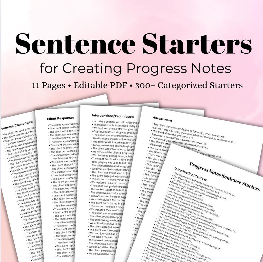 Therapy Progress Note Sentence Starters: Efficient Documentation ...