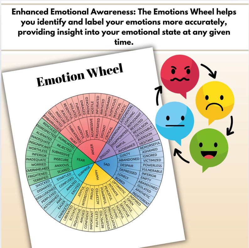 Emotion Wheel Questions Therapy Resource Wheel of Emotions Reflection Prompts Emotion Focused ...