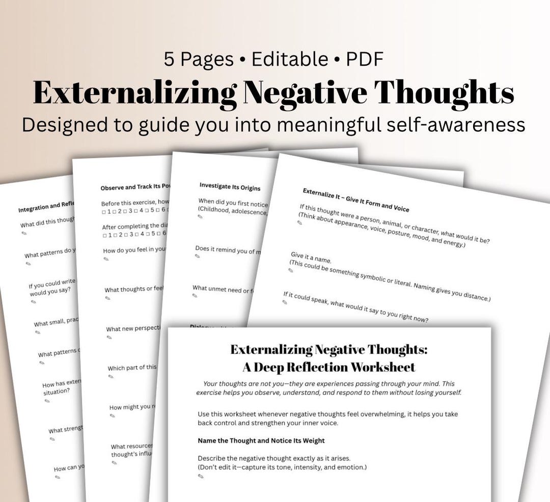 Externalizing Negative Thoughts Worksheet Therapy Tool for Clients CBT ...