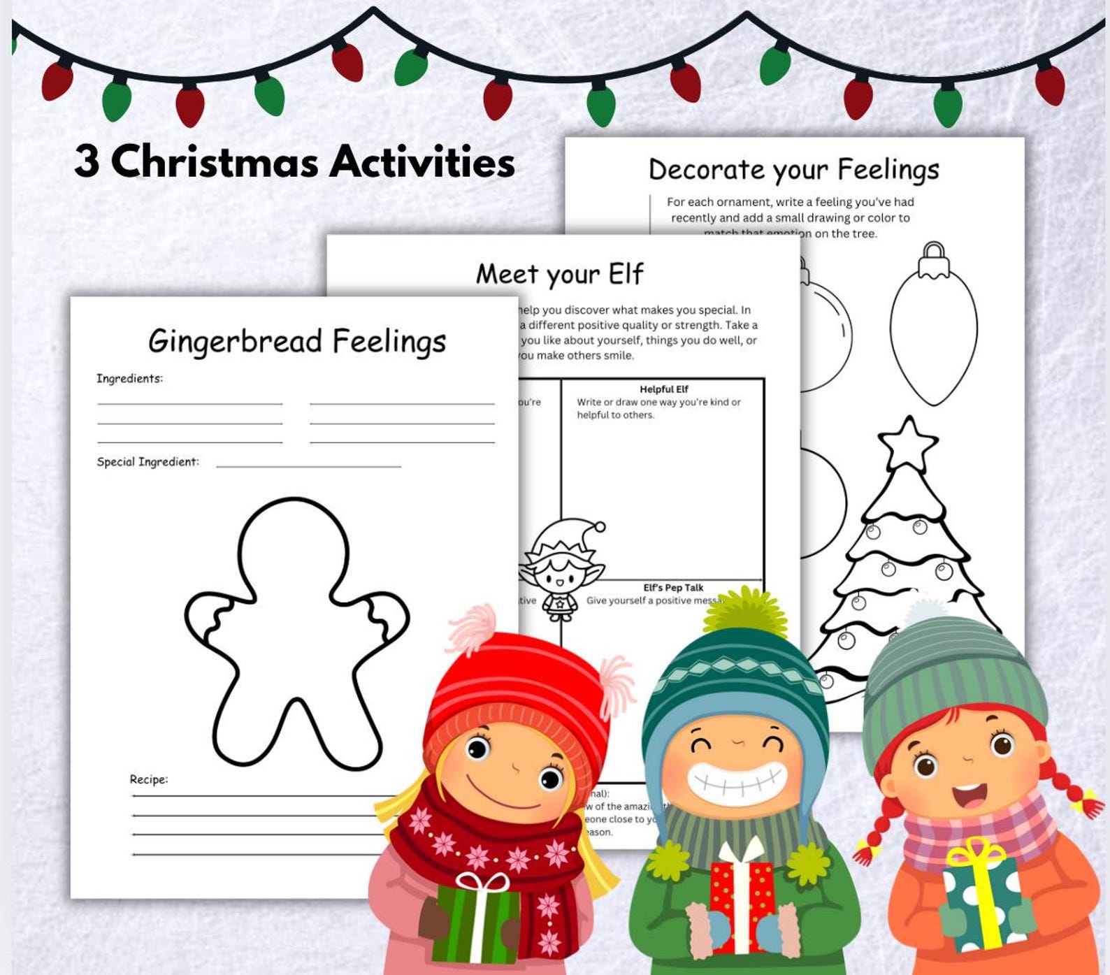 Christmas Feelings Activity Pages: Kids Holiday Worksheets (PDF) - Etsy