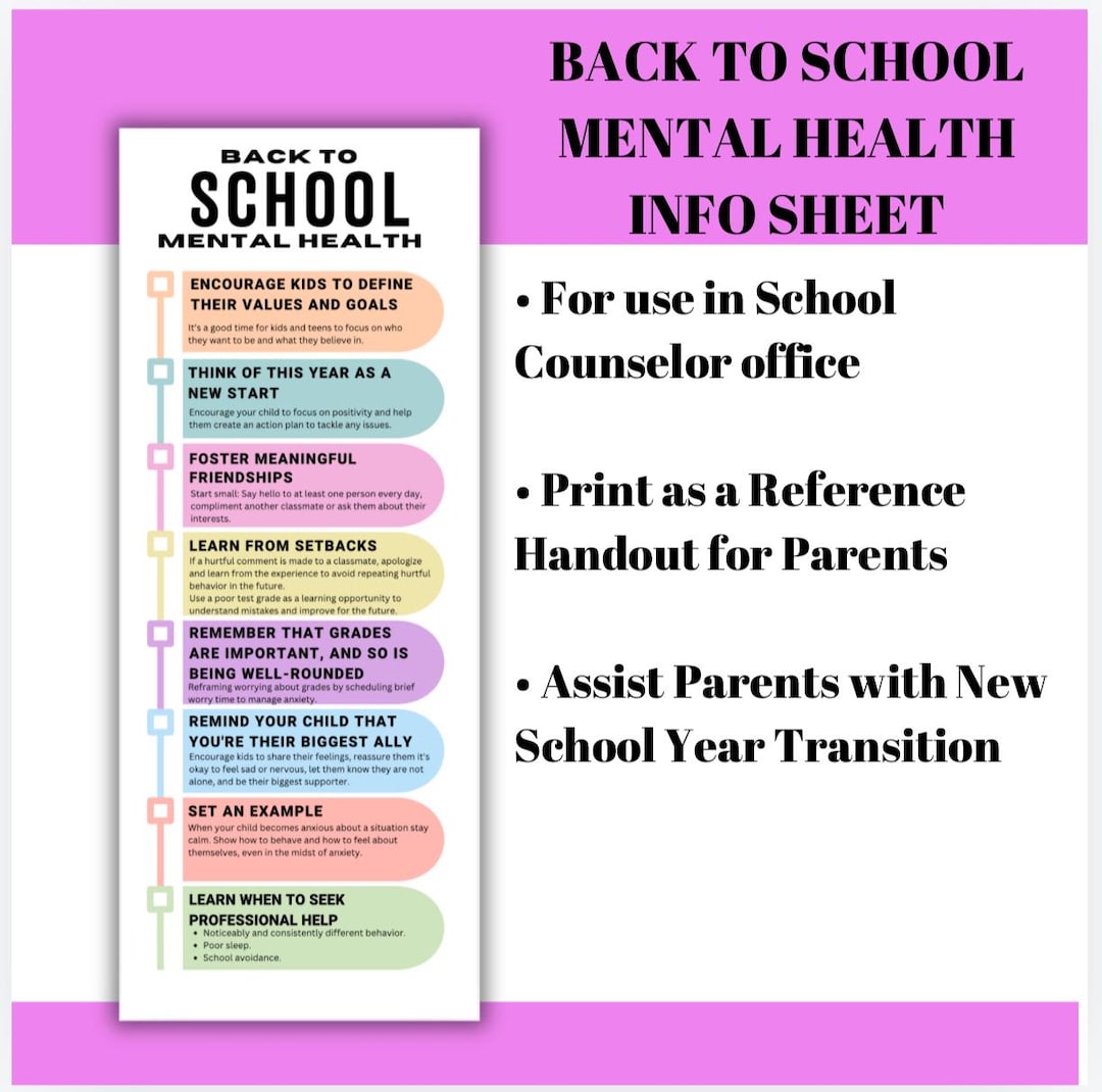 Back to School Mental Health Info Sheet Kids Anxiety Graphic Counselor ...