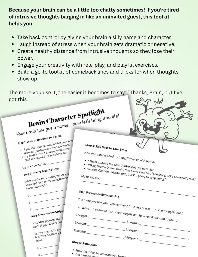 Humorous Brain Management Fun Worksheet Tame Intrusive Thoughts Change ...
