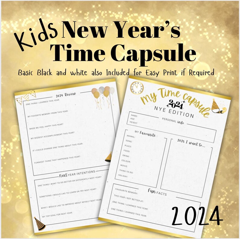 Kids New Year Time Capsule Worksheet: NYE Activity (PDF Download) - Etsy