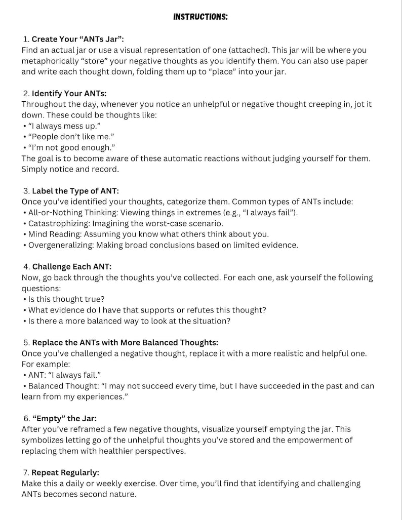 Jar of Ants CBT Worksheet, Child Therapy Tool (PDF) - Etsy