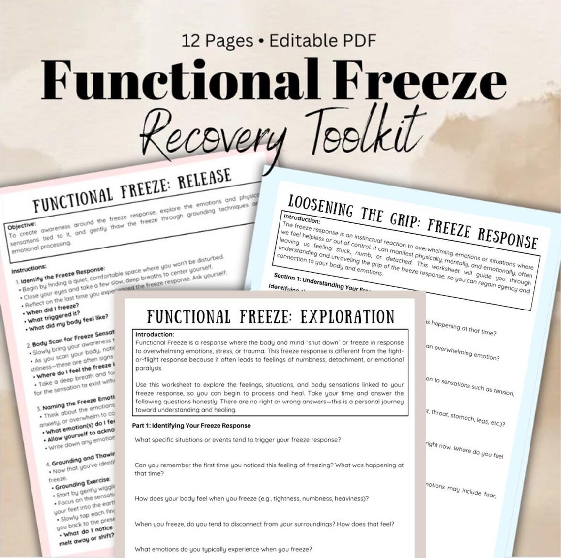 Freeze Response Recovery Toolkit, Trauma Healing Worksheets (digital ...