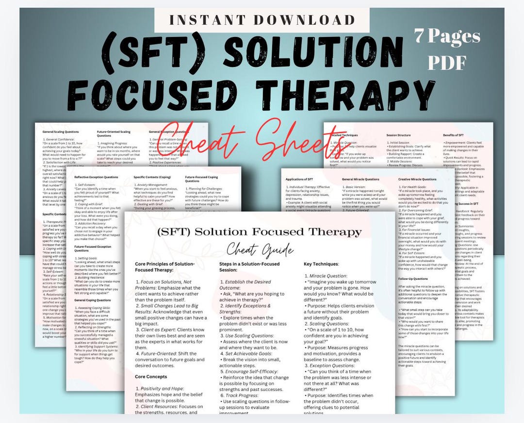 Solution Focused Therapy Cheat Sheets SFT Resource Therapists Toolkit ...