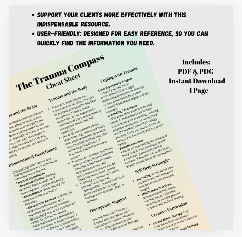 Trauma Cheat Sheet Understanding Trauma and the Body PTSD Recovery ...