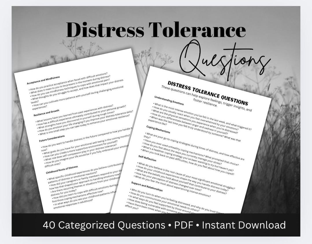 DBT Questions Distress Tolerance Therapy Questions for Client Therapist ...