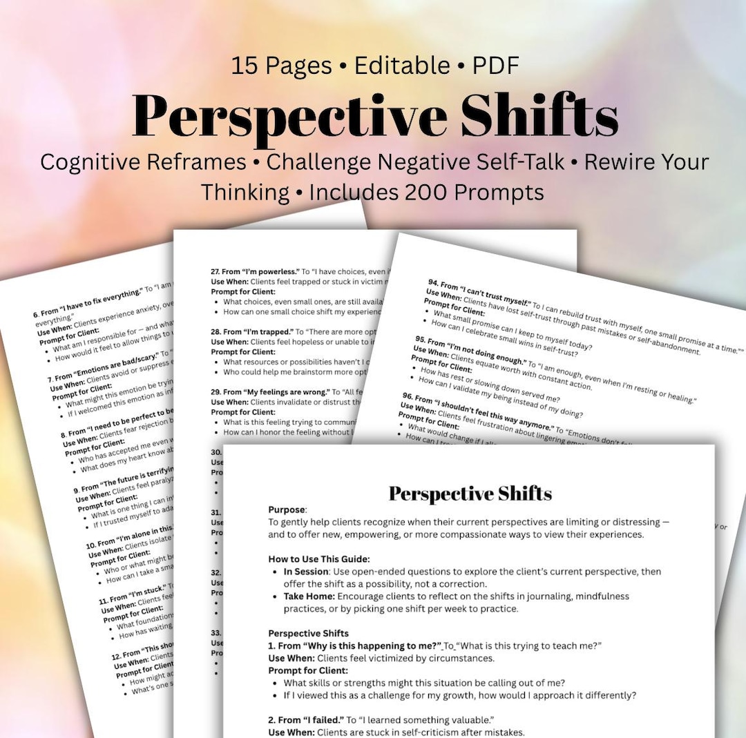 Therapeutic Perspective Shifts Cognitive Reframing Tool Mental Health ...