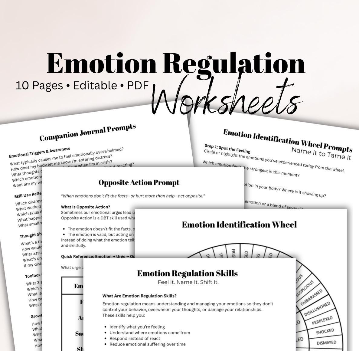 DBT Emotion Regulation Toolkit Worksheets for Distress Tolerance ...