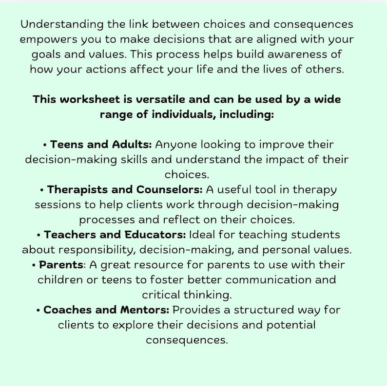 Choices and Consequences Worksheet Goals and Values Help Make Decisions ...