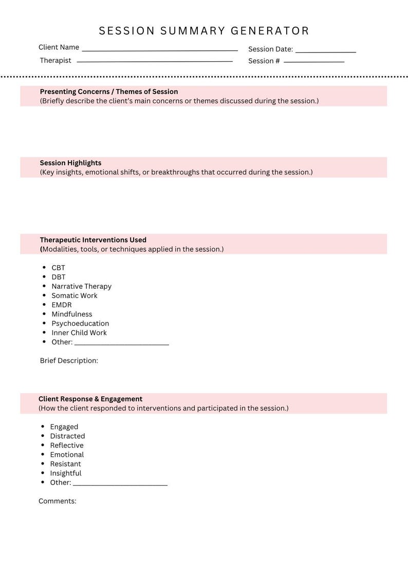 Therapy Session Summary Template Therapist Notes PDF Mental Health ...