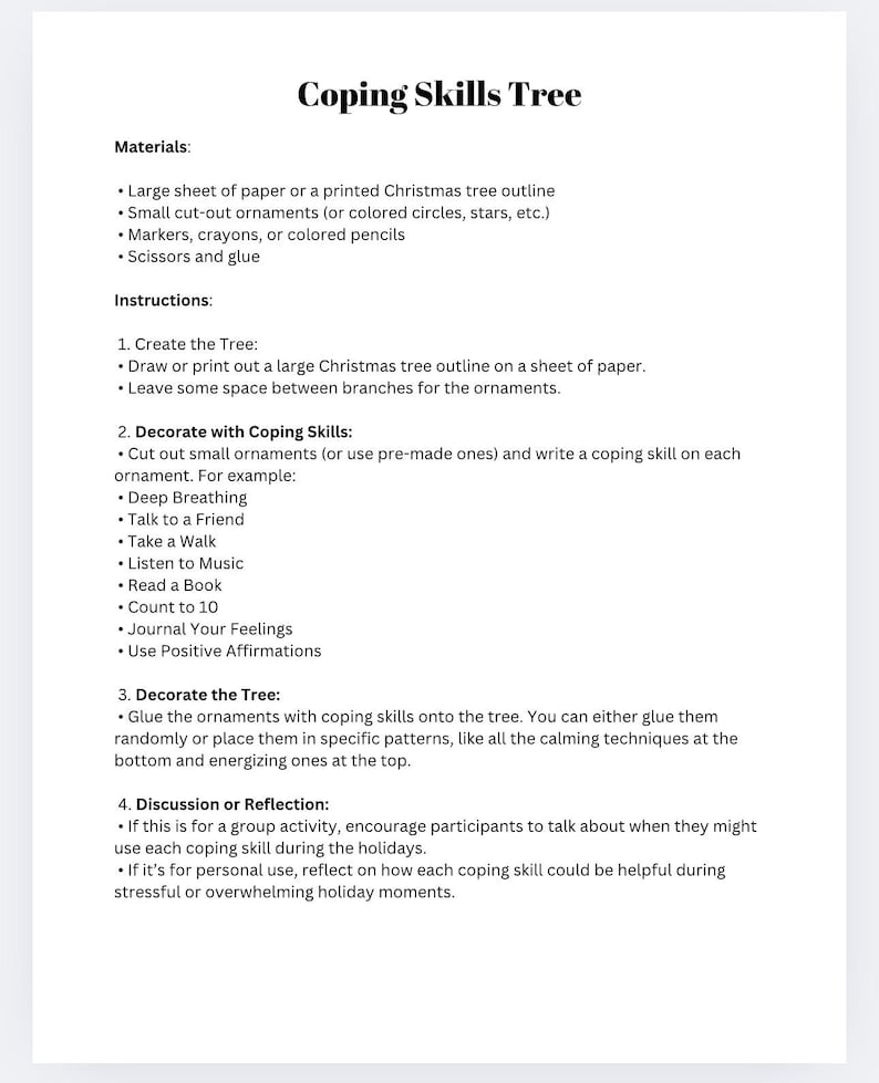 Christmas Coping Skills Tree Activity: Mental Health Worksheet (digital ...