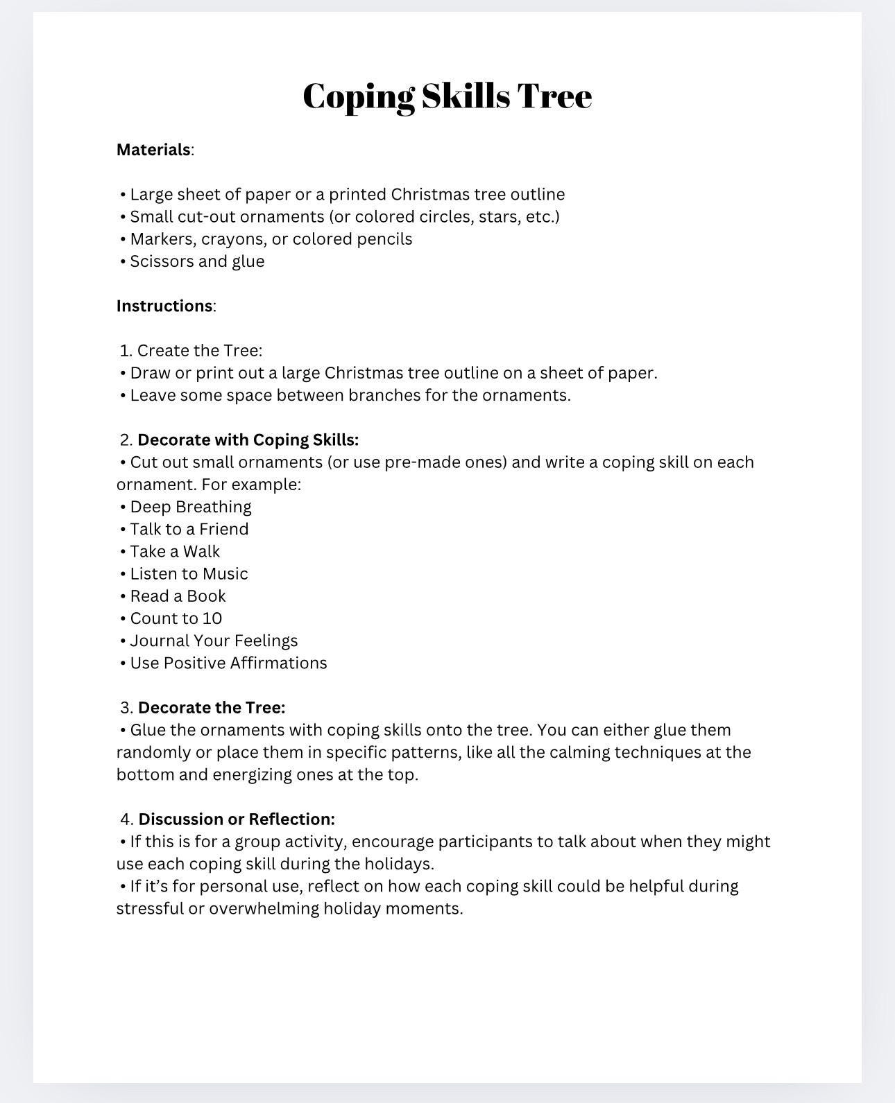 Christmas Coping Skills Tree Activity: Mental Health Worksheet (digital ...