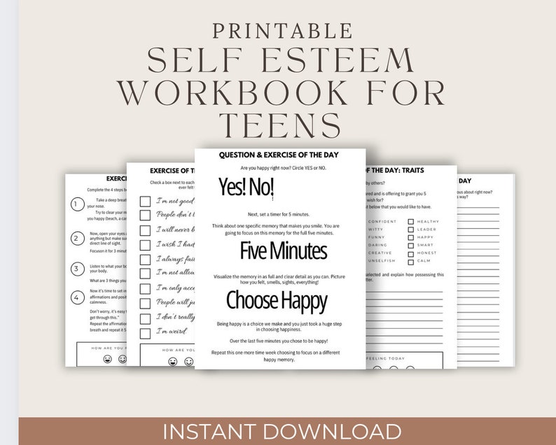 Teen Self Esteem Therapy Worksheets for Confidence in Teen Mental ...