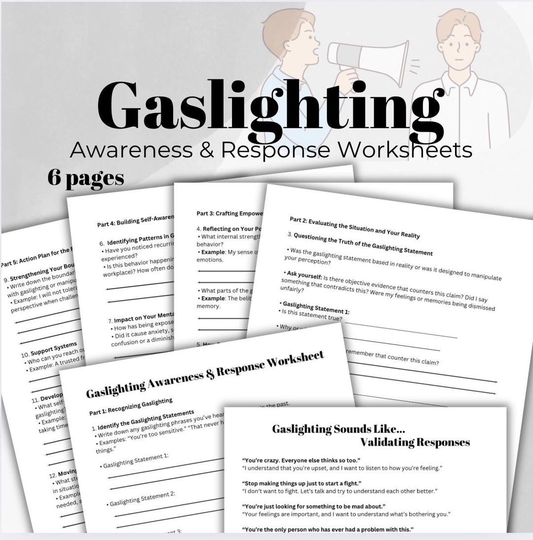 Gaslighting Worksheet Awareness and Responses Mental Health Challenging ...