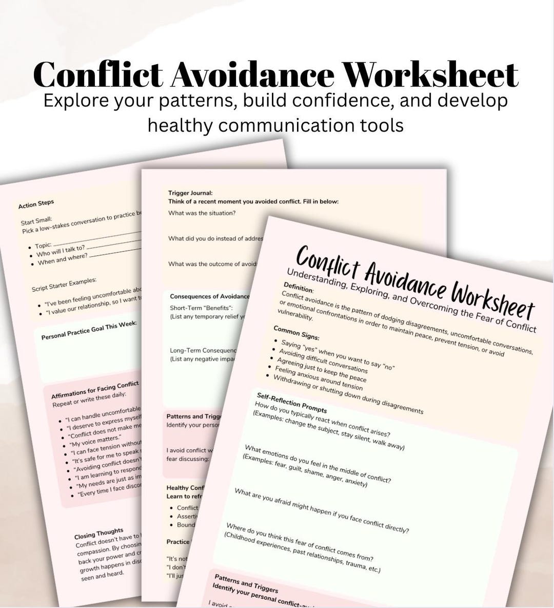 Conflict Avoidance Worksheet Communication & Boundaries Worksheets ...