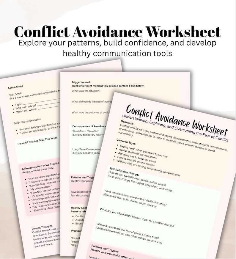 Conflict Avoidance Worksheet Communication & Boundaries Worksheets ...