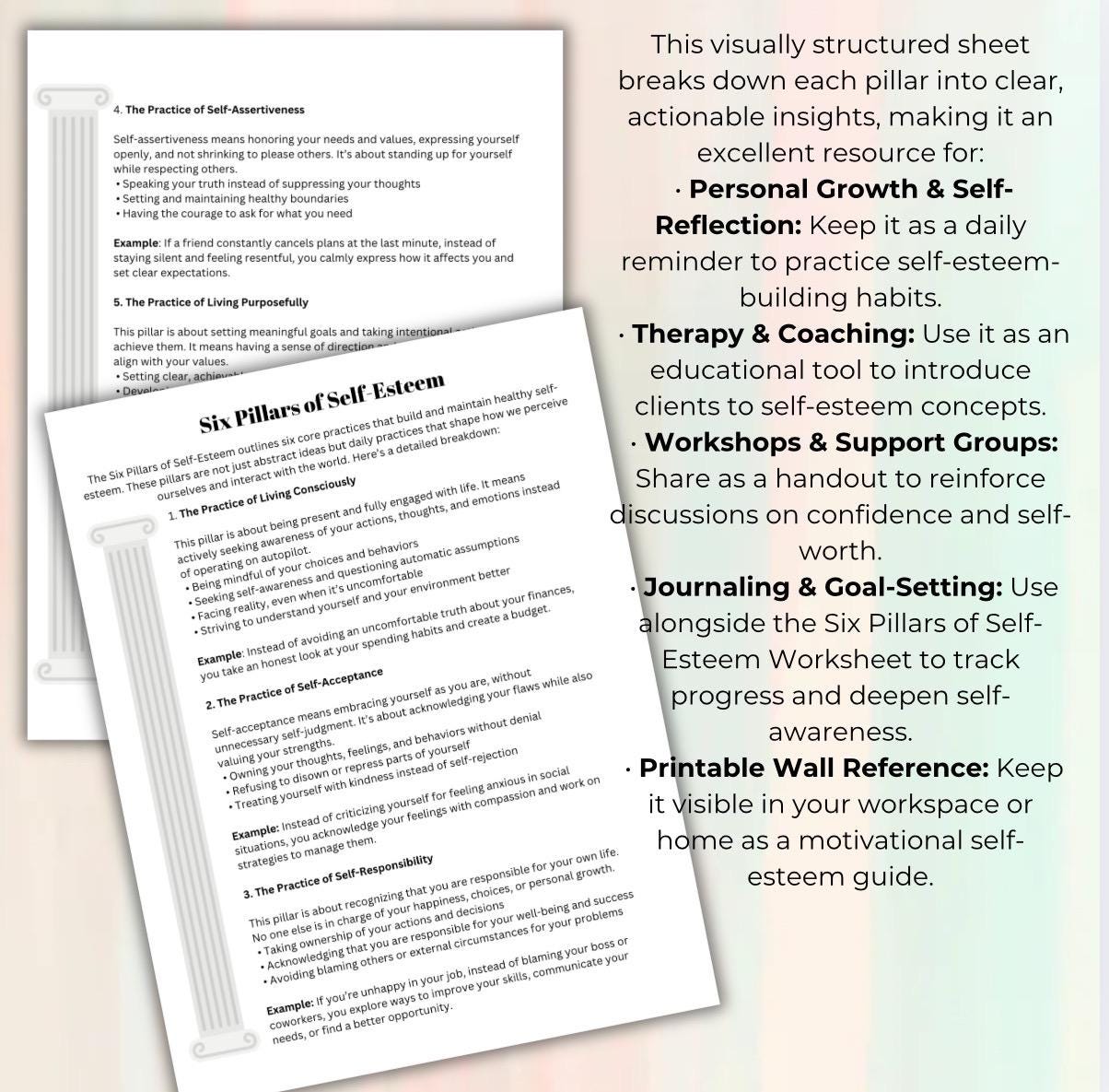 Six Pillars of Self-esteem Bundle Guided Worksheet Info Sheet for ...