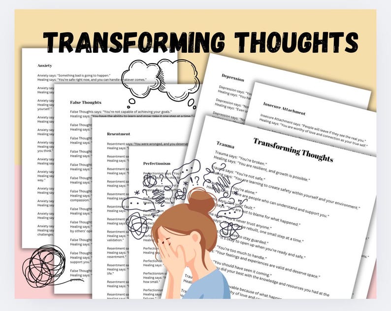 Transforming Negative Thoughts Worksheet: Personal Growth (PDF) - Etsy