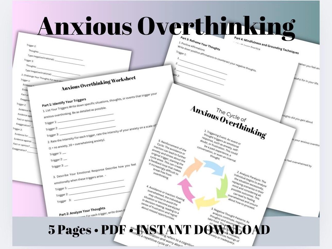 Anxious Overthinking Worksheets Anxiety Reflection PDF Calming Thoughts ...