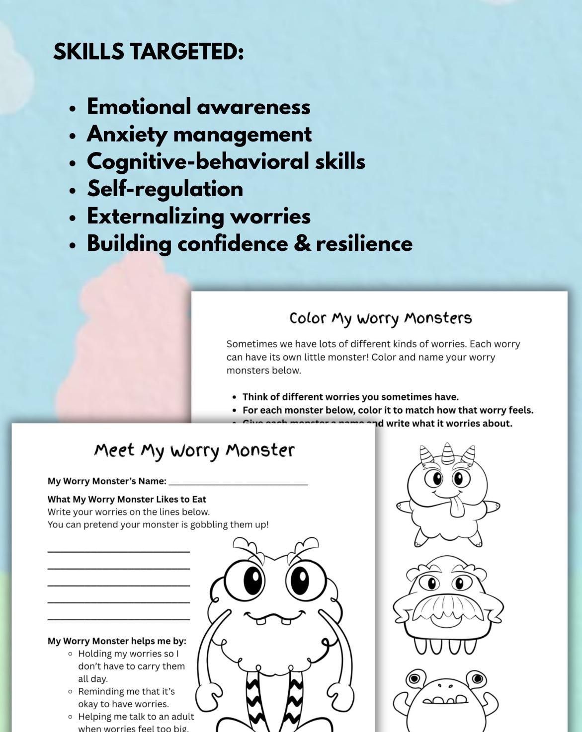 Worry Monster Activity Pack: Kids Anxiety & Emotion Regulation (PDF ...